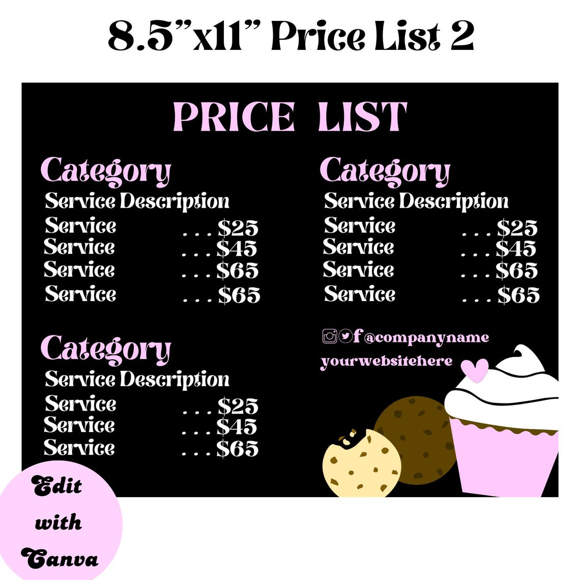 Price List Template, Pop up Bakery Menu Template, Cottage Food Menu ...