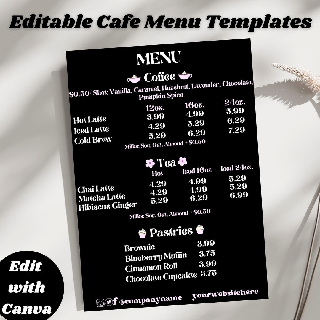 Menu Templates Editable Cafe Menu Canva Template Coffee Shop Menu ...