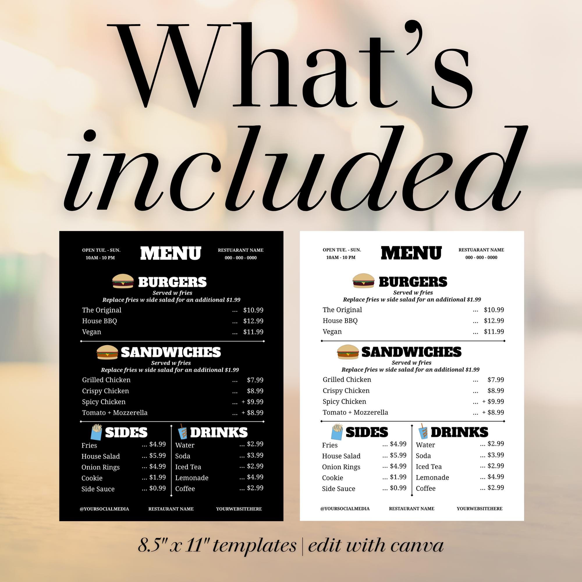 Restaurant Menu Canva Template: Editable 8.5 X 11 Digital Download - Etsy