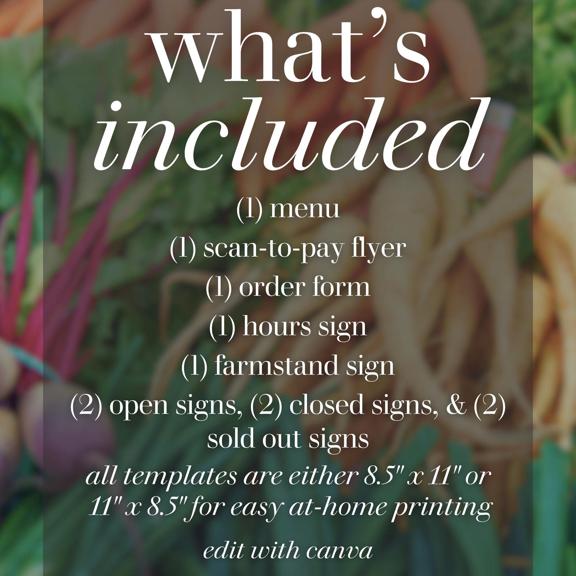 Farm Stand Sign Templates: Menu, Scan to Pay, Order Form (digital ...