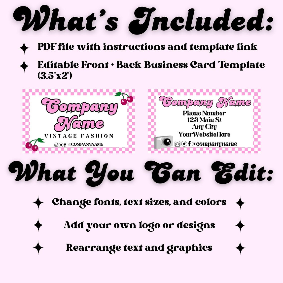 Retro Business Card Template, Editable Y2K Business Card, Y2K Branding ...