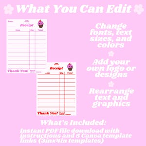 Kawaii Bakery Receipt Digital Paper, Receipt Canva Templates for Baking ...