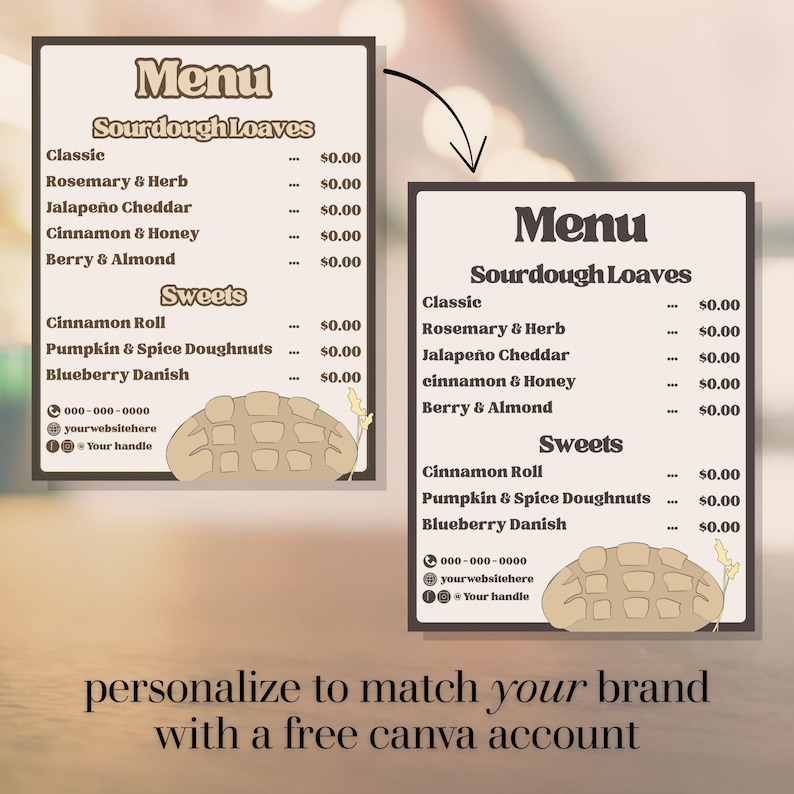 Sourdough Menu Canva Template Bundle: Editable Bakery Flyer ...