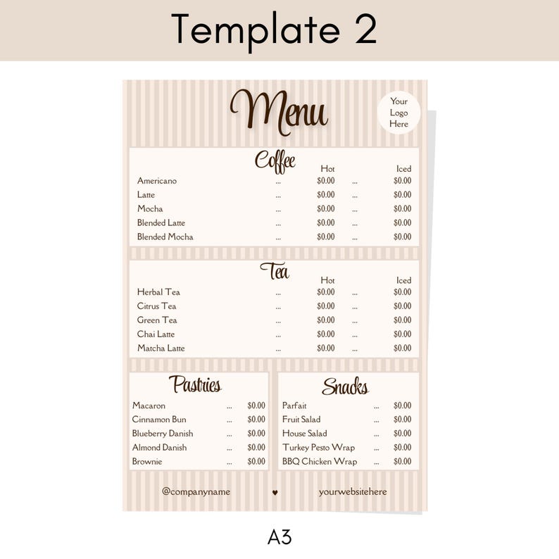 Editable Coffee Shop Menu Template: Cafe Price List, Bakery Menu ...