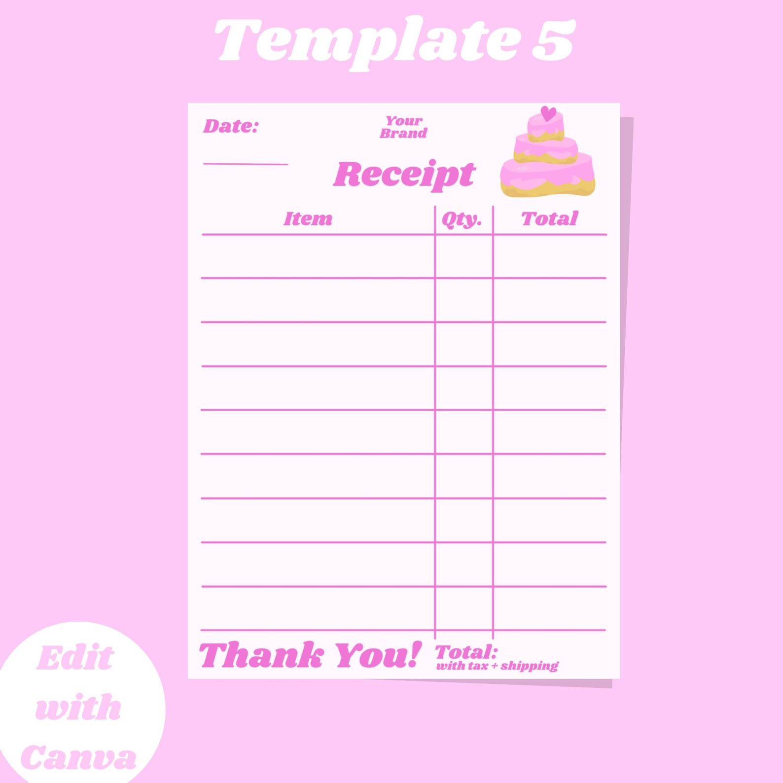 Kawaii Bakery Receipt Digital Paper, Receipt Canva Templates for Baking ...