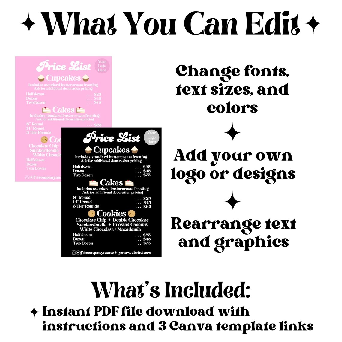 Pink Printable Bakery Menu Template | Canva Price List Template for ...