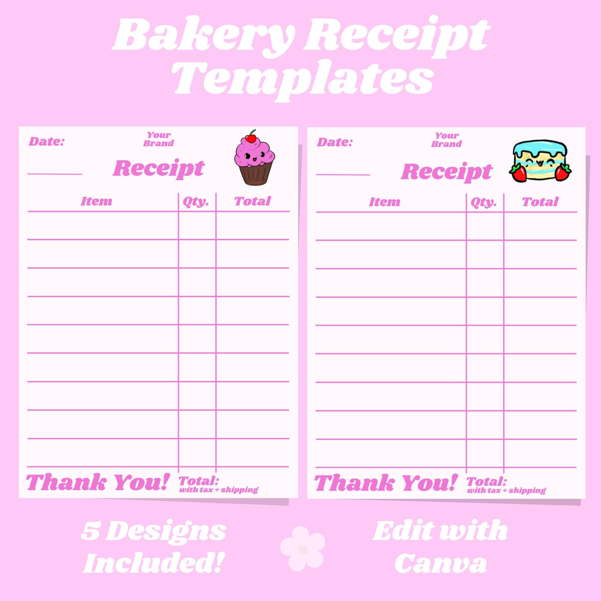 Kawaii Bakery Receipt Digital Paper, Receipt Canva Templates for Baking ...