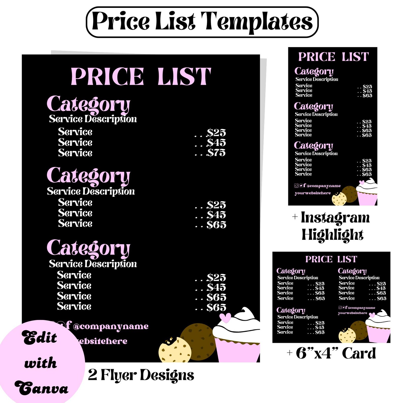 Price List Template, Pop up Bakery Menu Template, Cottage Food Menu ...
