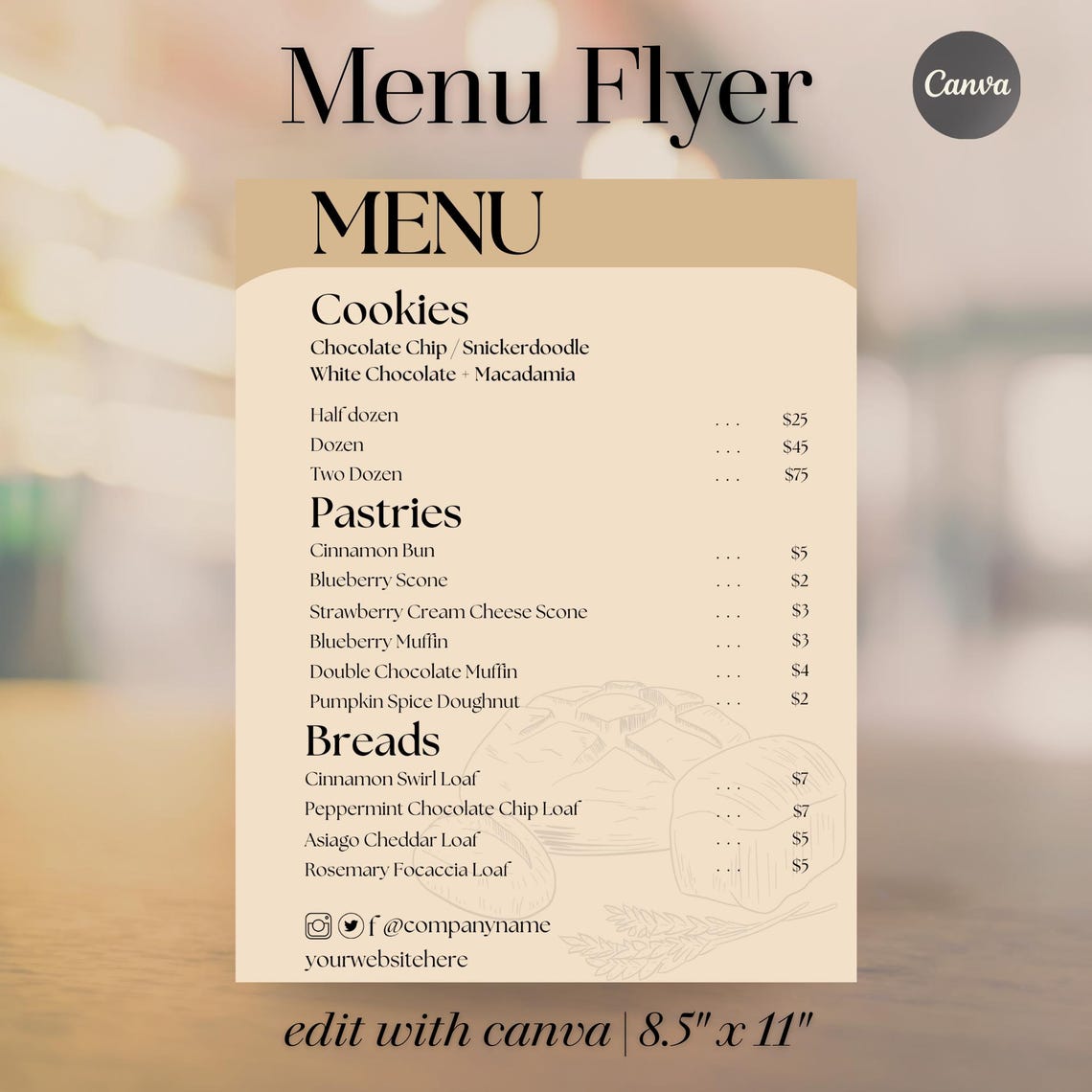 Cottage Bakery Template Bundle | Editable Menu, Business Card & Bakery ...