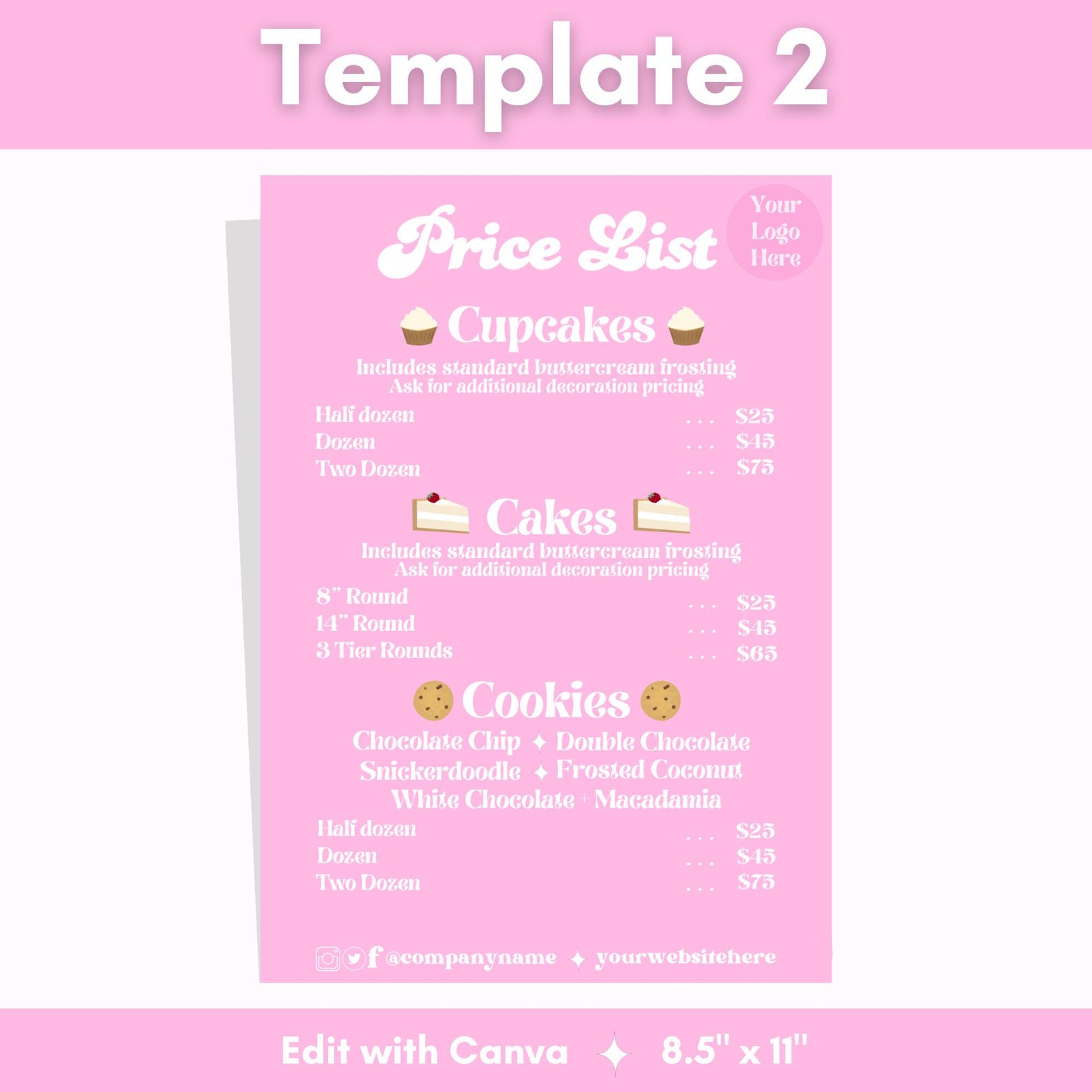 Pink Bakery Menu Template | Canva Price List Template for Baking ...