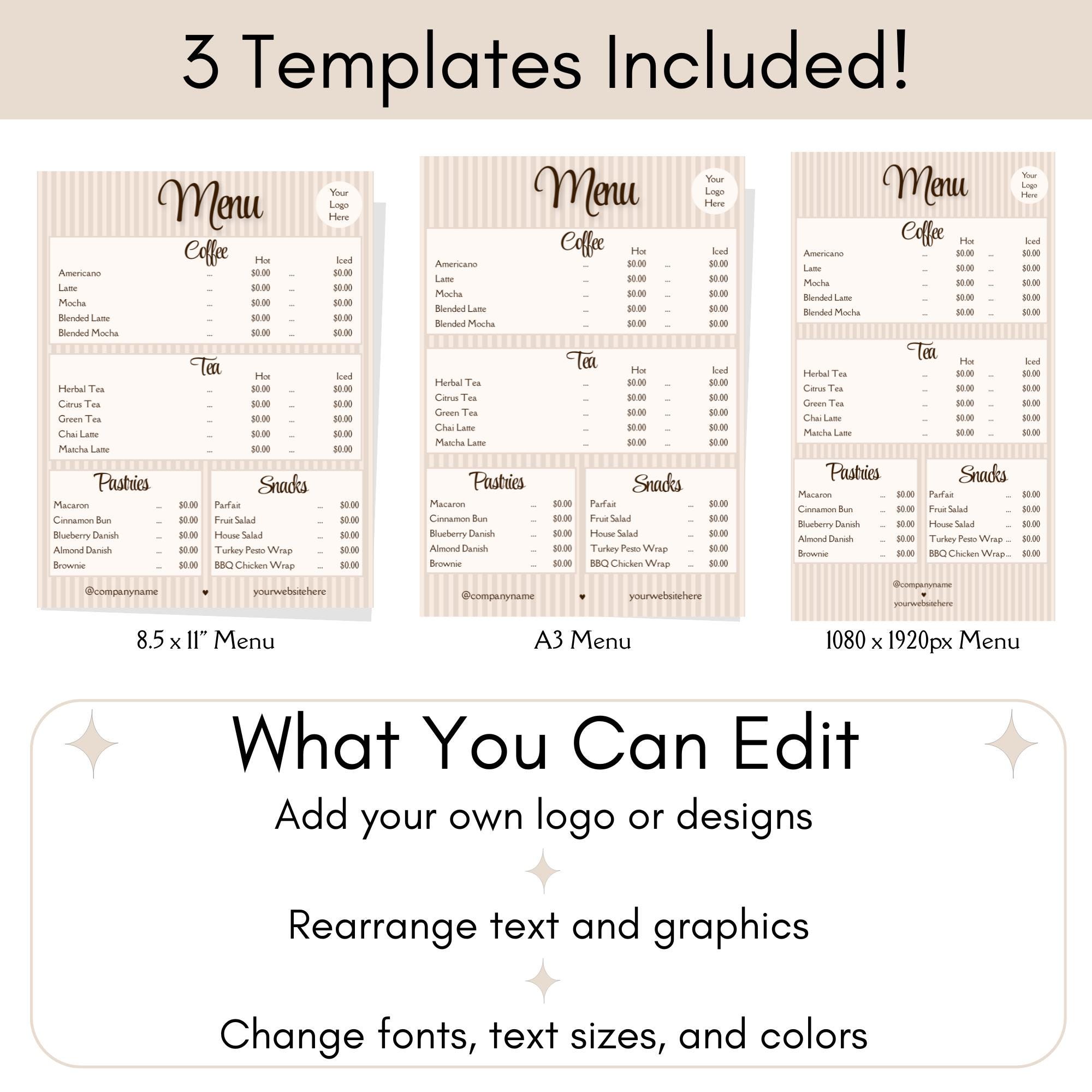 Editable Coffee Shop Menu | Cafe Price List Canva Template | Digital ...