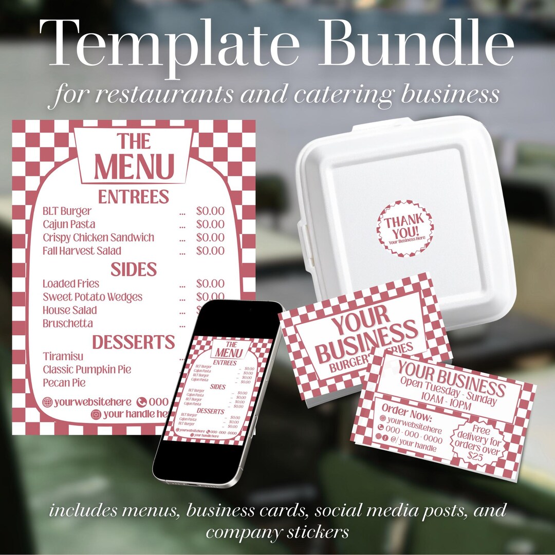 Editable Restaurant Template Bundle: Menu, Business Cards, Thank You ...