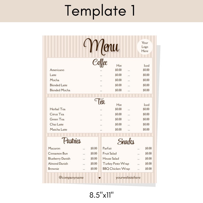 Editable Coffee Shop Menu | Cafe Price List Canva Template | Digital ...