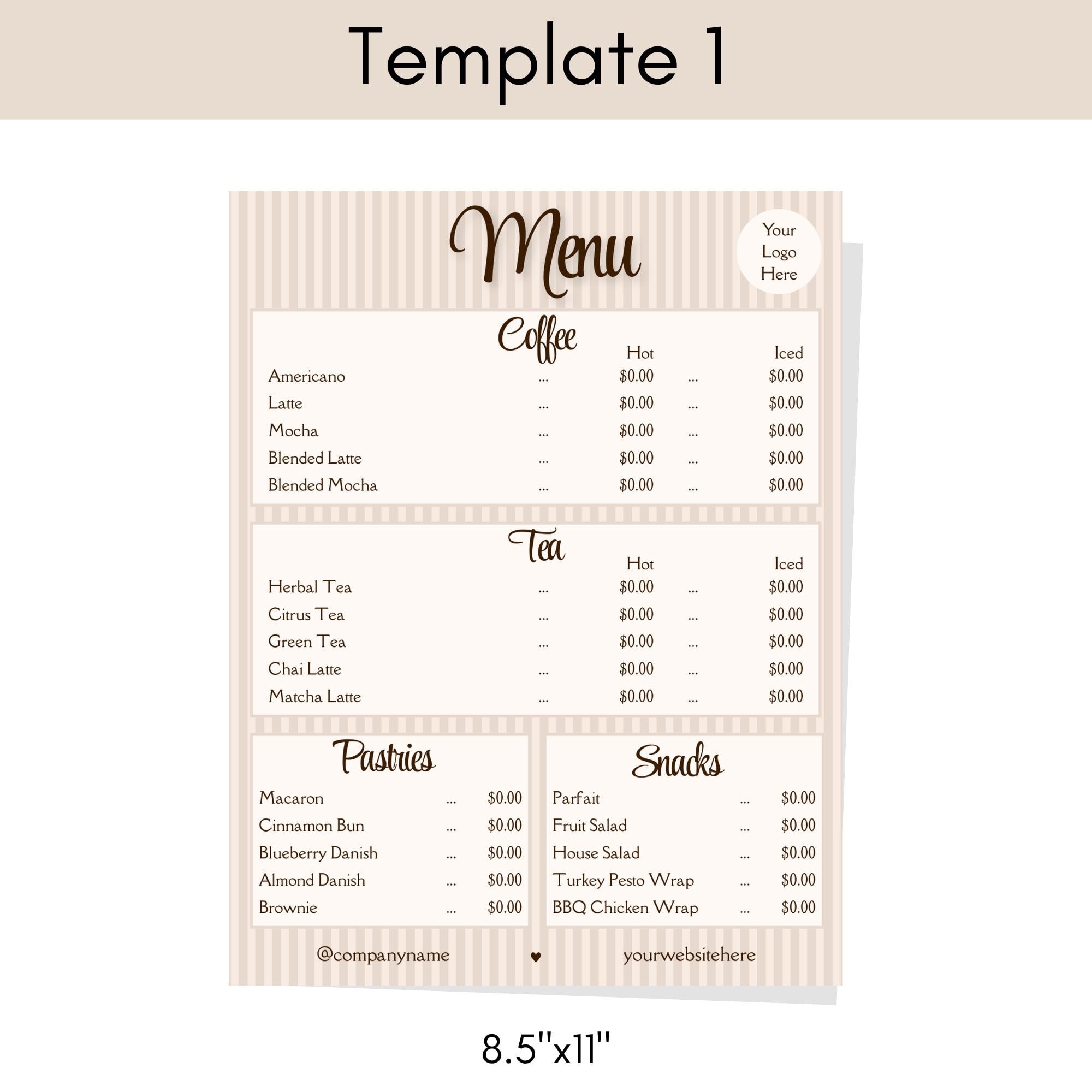 Editable Coffee Shop Menu | Cafe Price List Canva Template | Digital ...