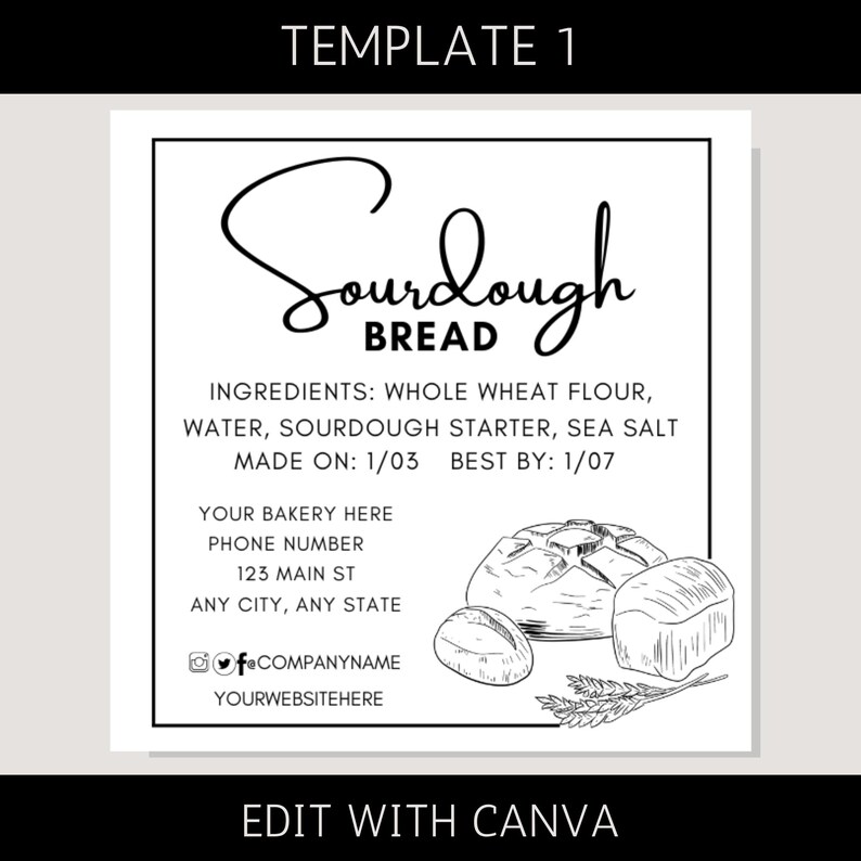 Editable Sourdough Label Template: Cottagecore Bakery Design (digital ...