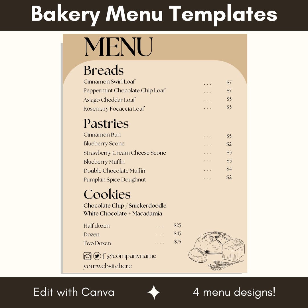 Cottagecore Bakery Menu Templates | Baked Goods Price List | Sourdough ...