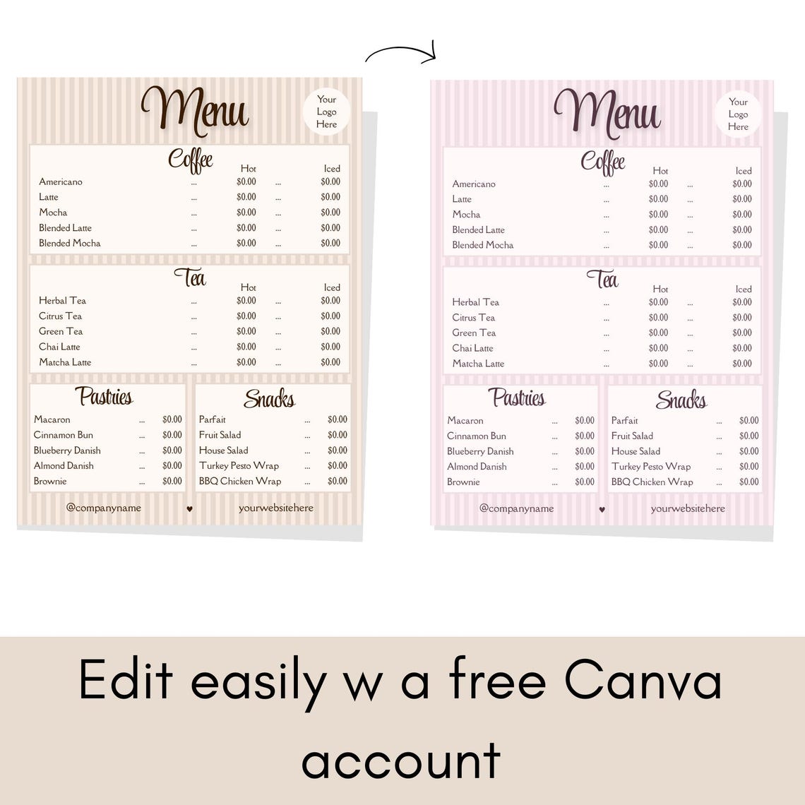 Editable Coffee Shop Menu | Cafe Price List Canva Template | Digital ...