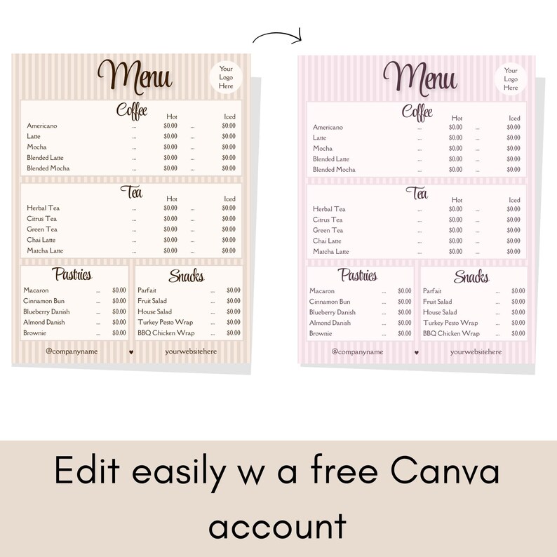 Editable Coffee Shop Menu | Cafe Price List Canva Template | Digital ...