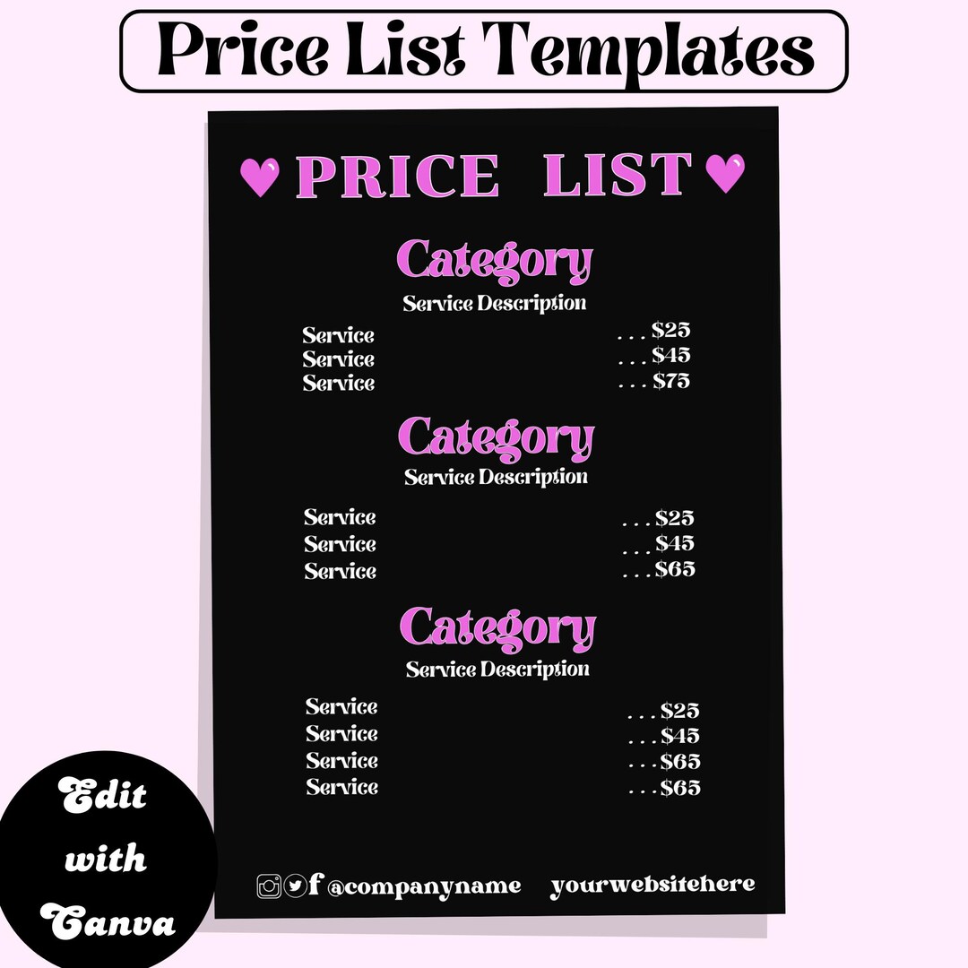 Printable Price List for Small Business Editable Menu Canva Template ...