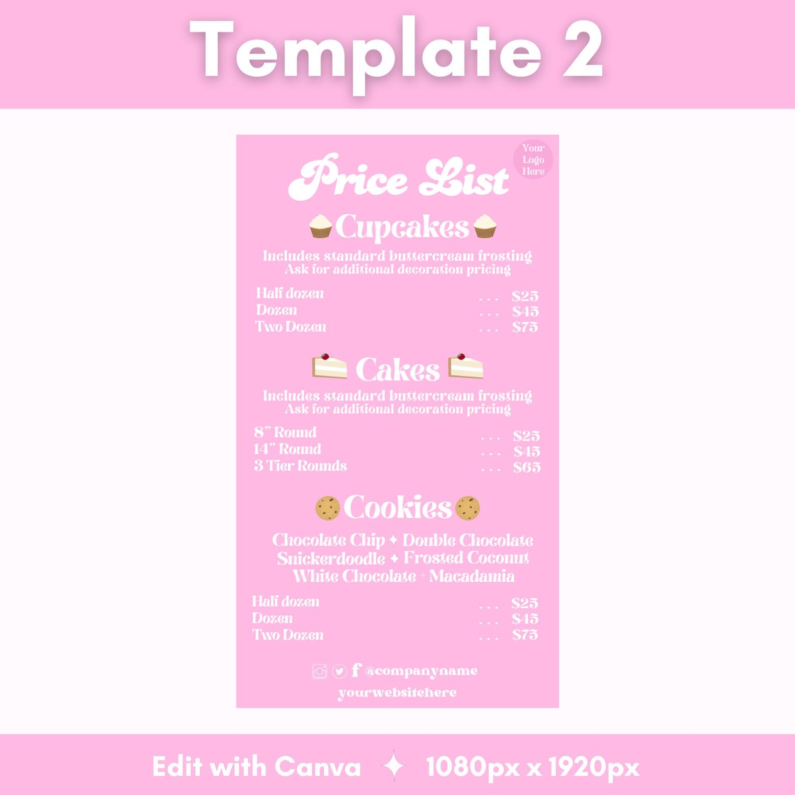 Pink Bakery Menu Template | Canva Price List Template for Baking ...