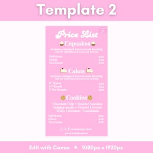 Pink Cottage Bakery Menu Template Bundle: Canva Editable Designs ...