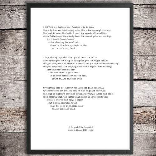 O Captain My Captain Walt Whitman Poetry Art Print - Etsy