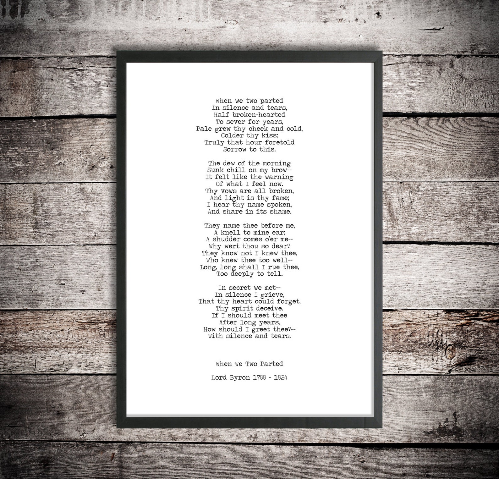 Lord Byron Printable Poem 'when We Two Parted' Instant Download Love ...