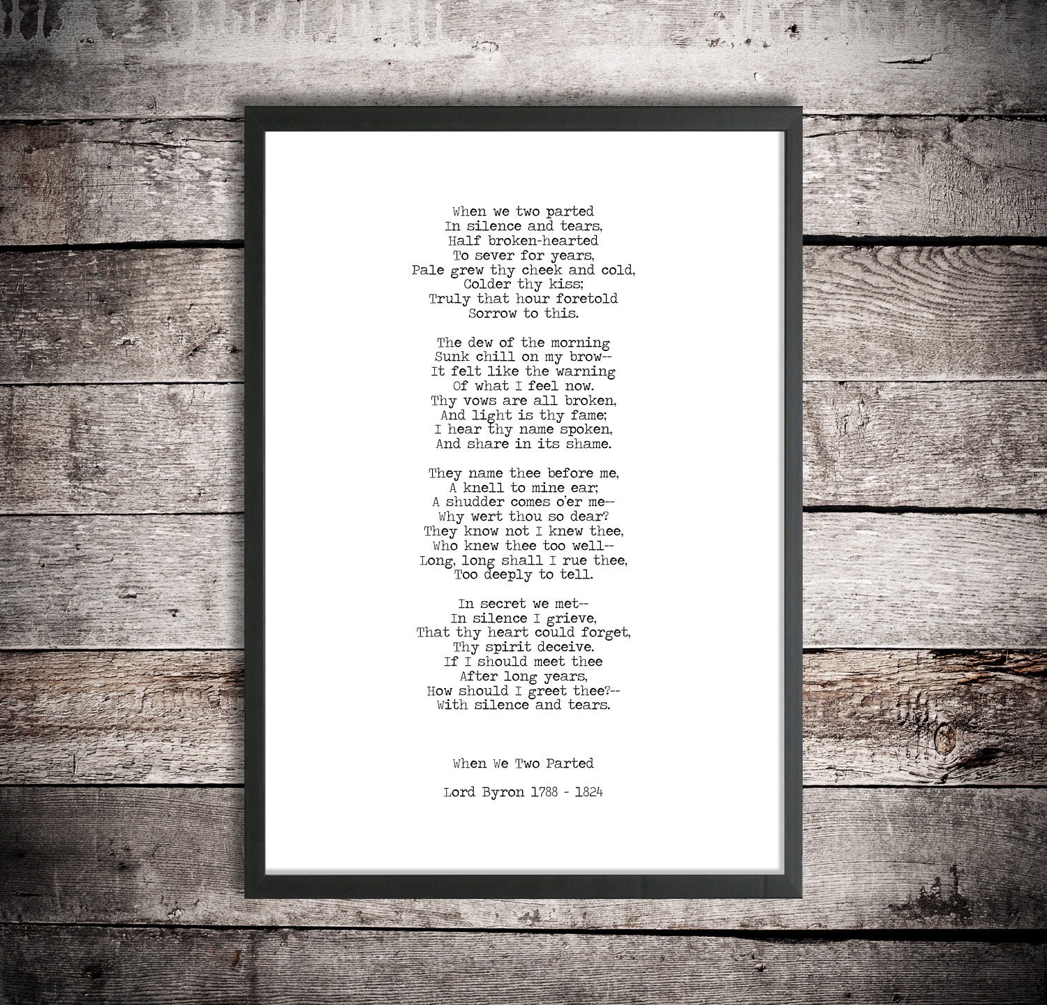 Lord Byron Printable Poem 'when We Two Parted' Instant Download Love ...