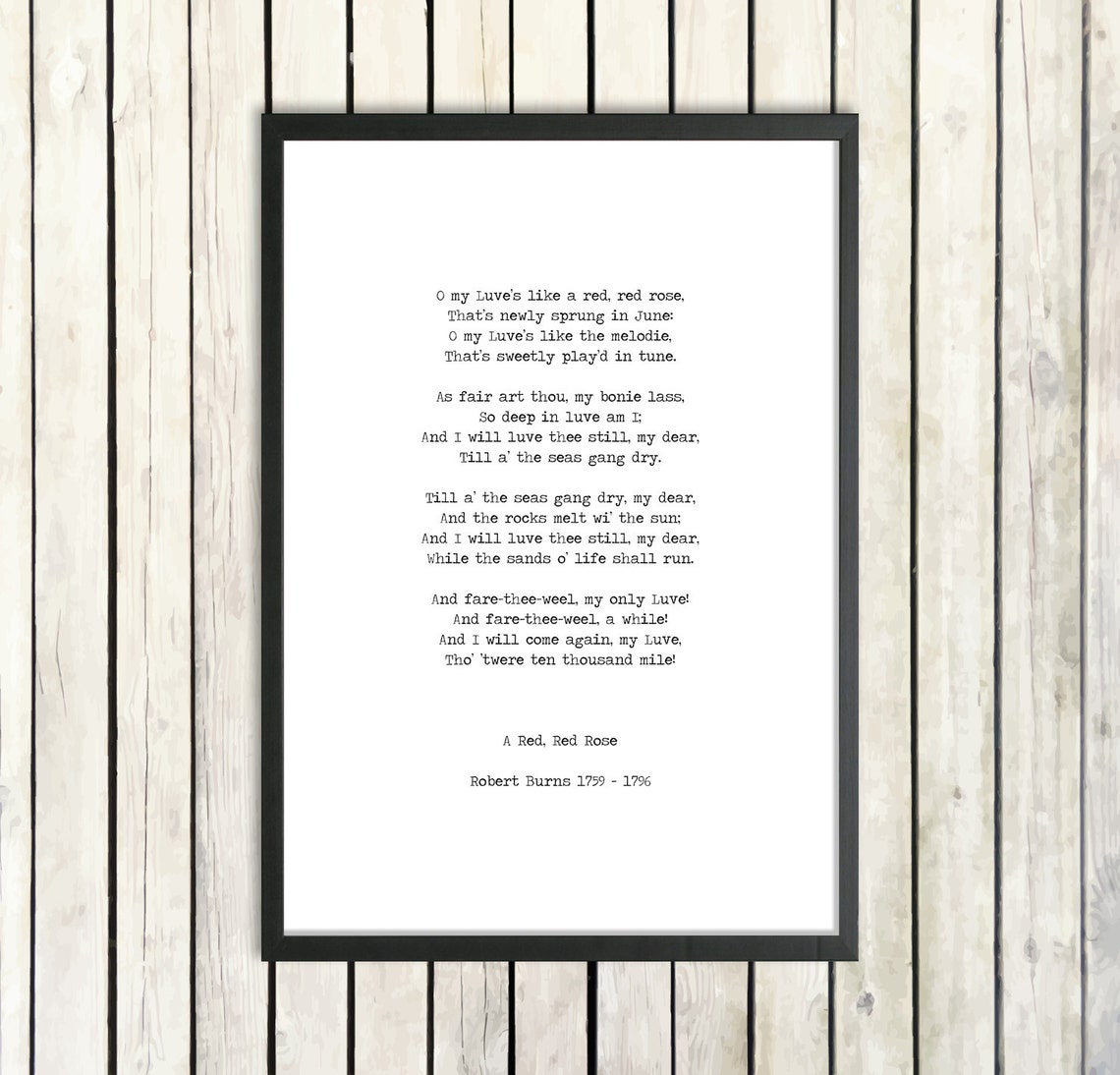 Robert Burns Printable Love Poem 'A Red, Red Rose' Romantic Poetry ...
