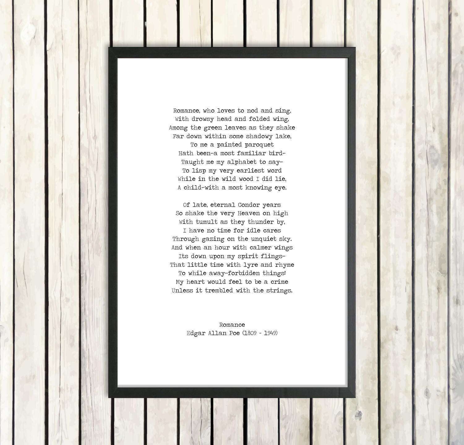 Edgar Allen Poe Printable Poem 'romance' Instant Download Literary Gift ...
