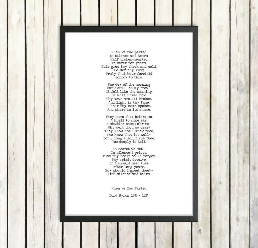 Lord Byron Printable Poem 'when We Two Parted' Instant Download Love ...