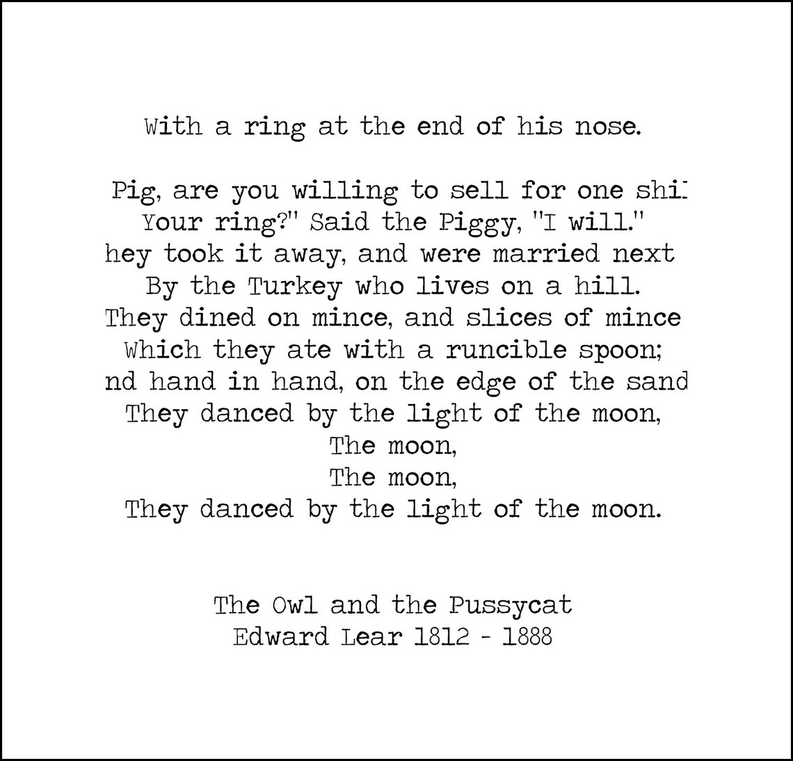 Edward Lear Instant Poetry Download 'the Owl and the Pussycat' Hand ...