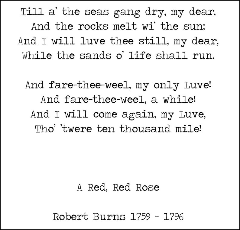Robert Burns Printable Love Poem 'A Red, Red Rose' Romantic Poetry ...
