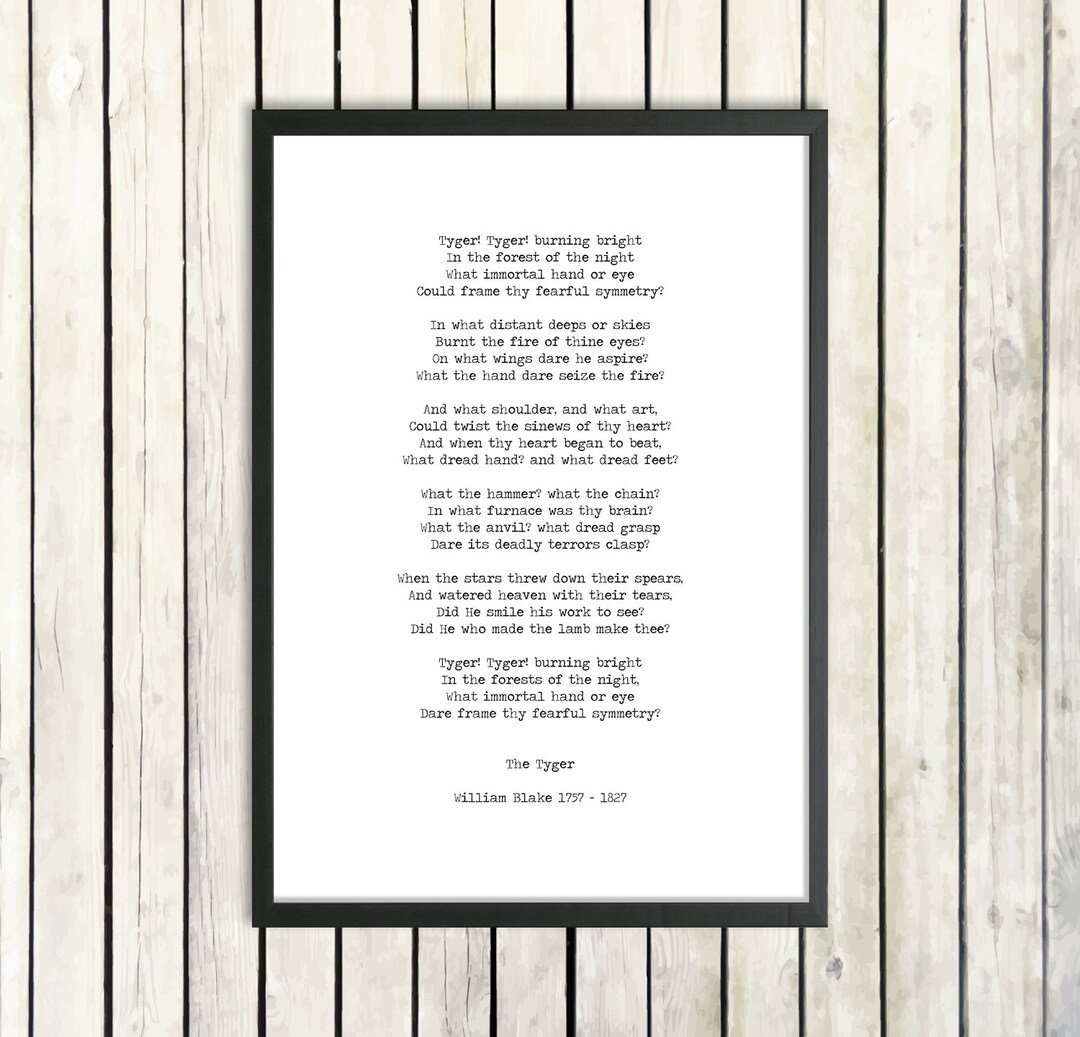 William Blake Hand Typed Printable Poetry 'tyger, Tyger' Instant ...