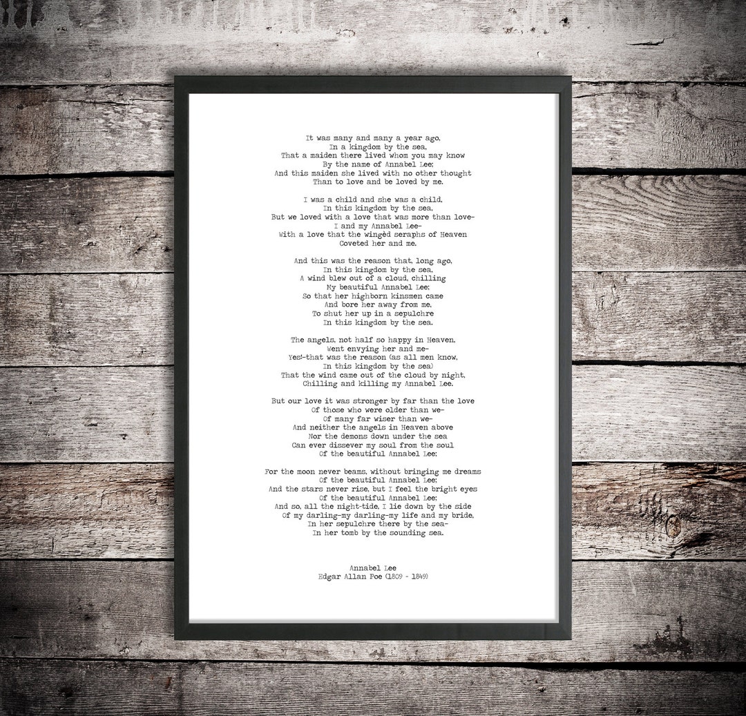 Edgar Allen Poe Digital Download Poem 'annabel Lee' Instant Printable ...