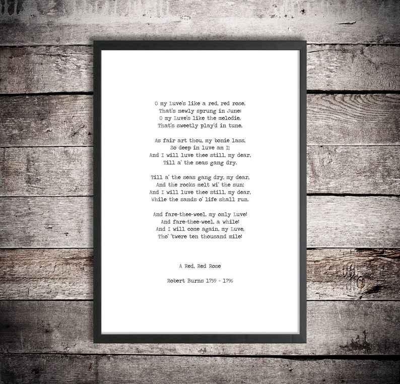Robert Burns Printable Love Poem 'A Red, Red Rose' Romantic Poetry ...