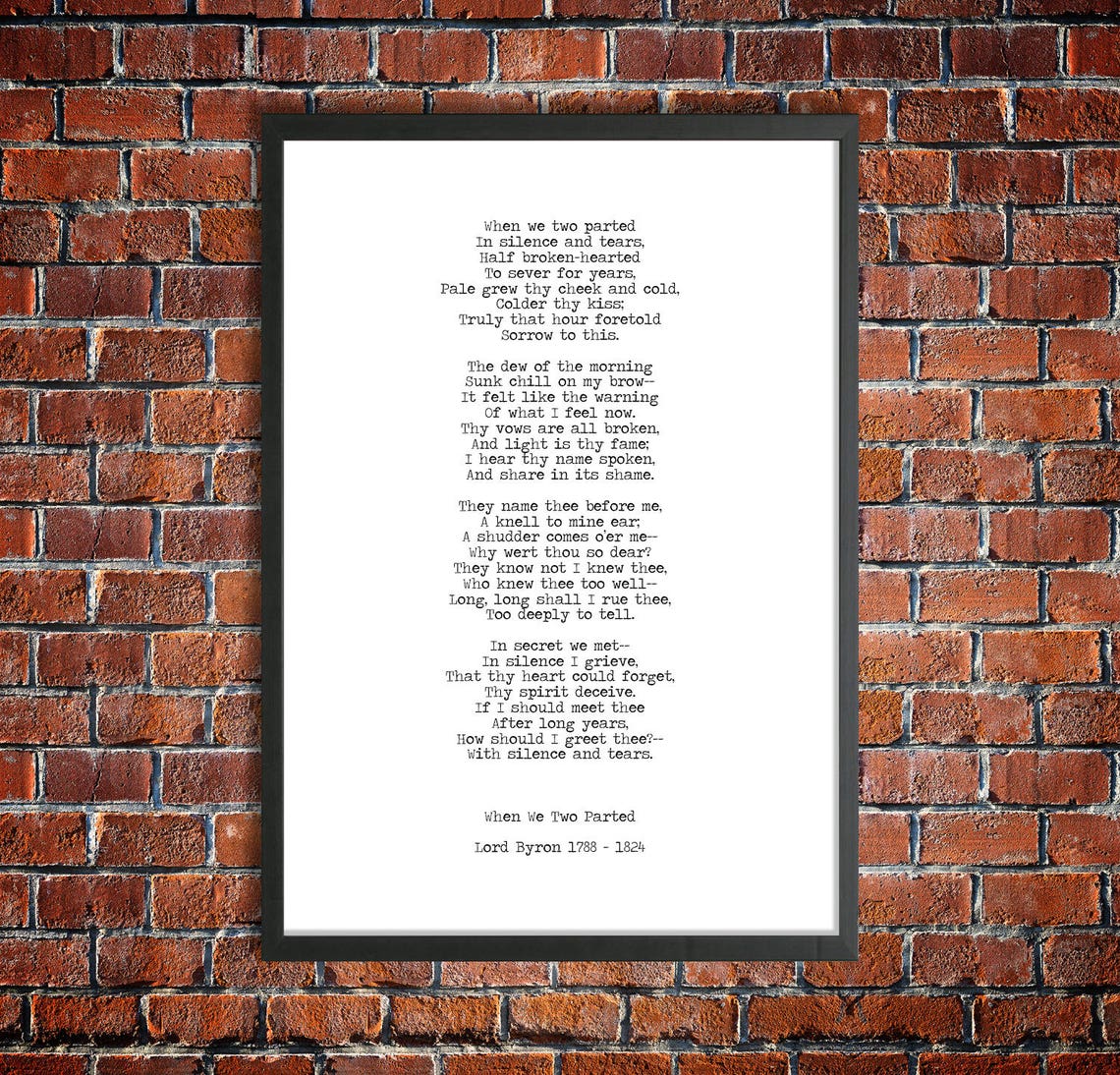 Lord Byron Printable Poem 'When We Two Parted' Instant | Etsy