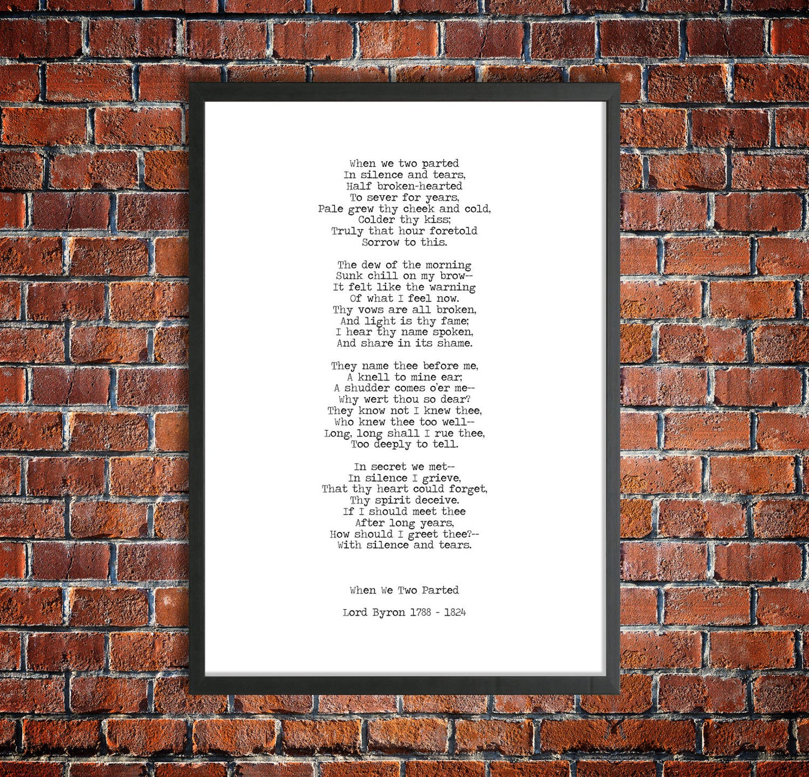 Lord Byron Printable Poem 'when We Two Parted' Instant Download Love ...