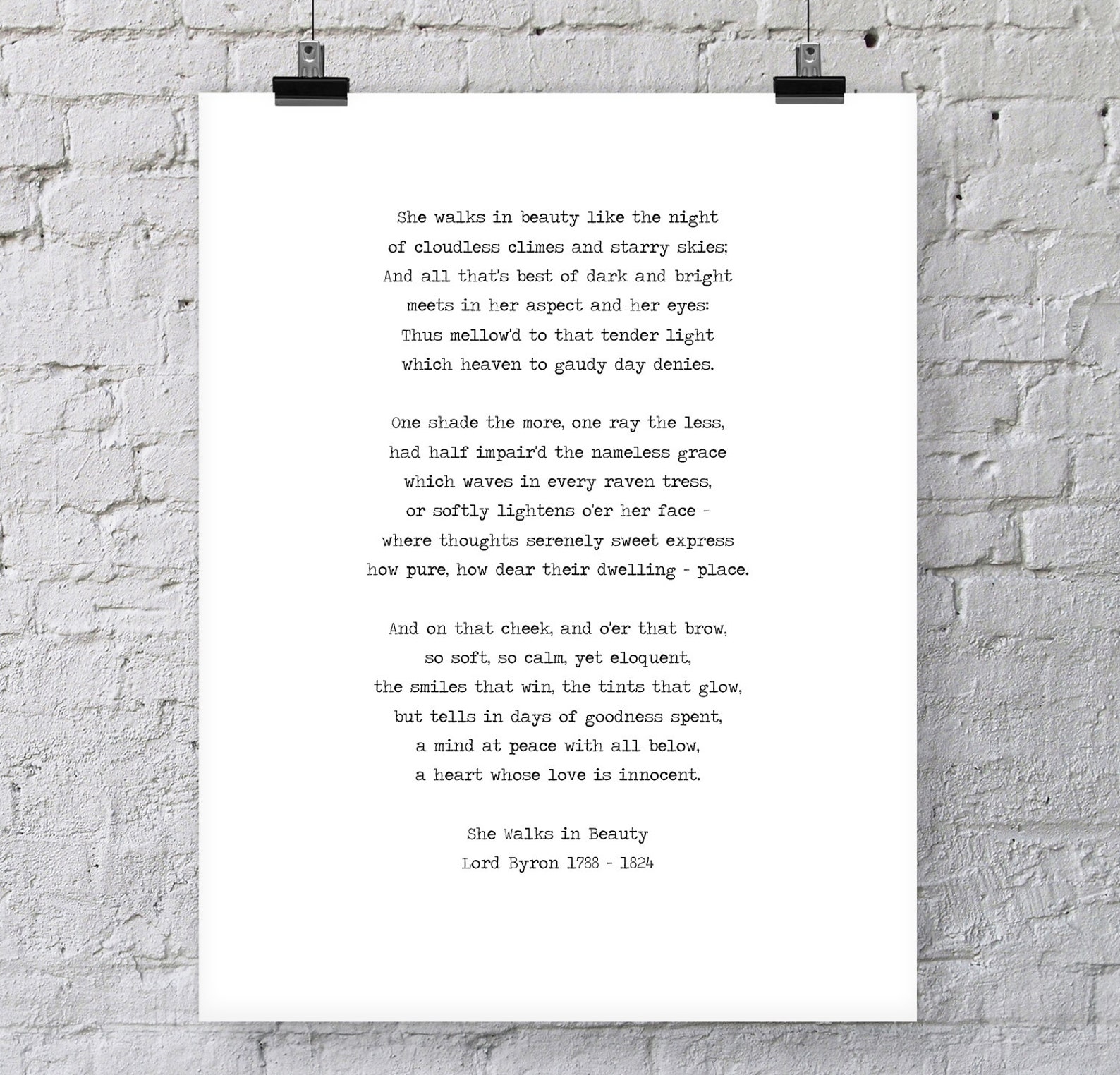 Lord Byron Poetry Poster 'she Walks in Beauty' Instant Download ...