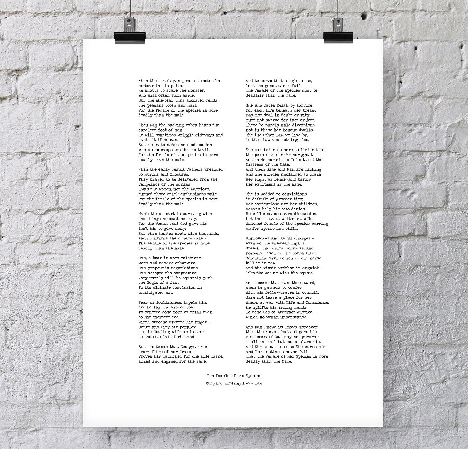 Rudyard Kipling Printable Poem 'the Female of the Species' Instant ...