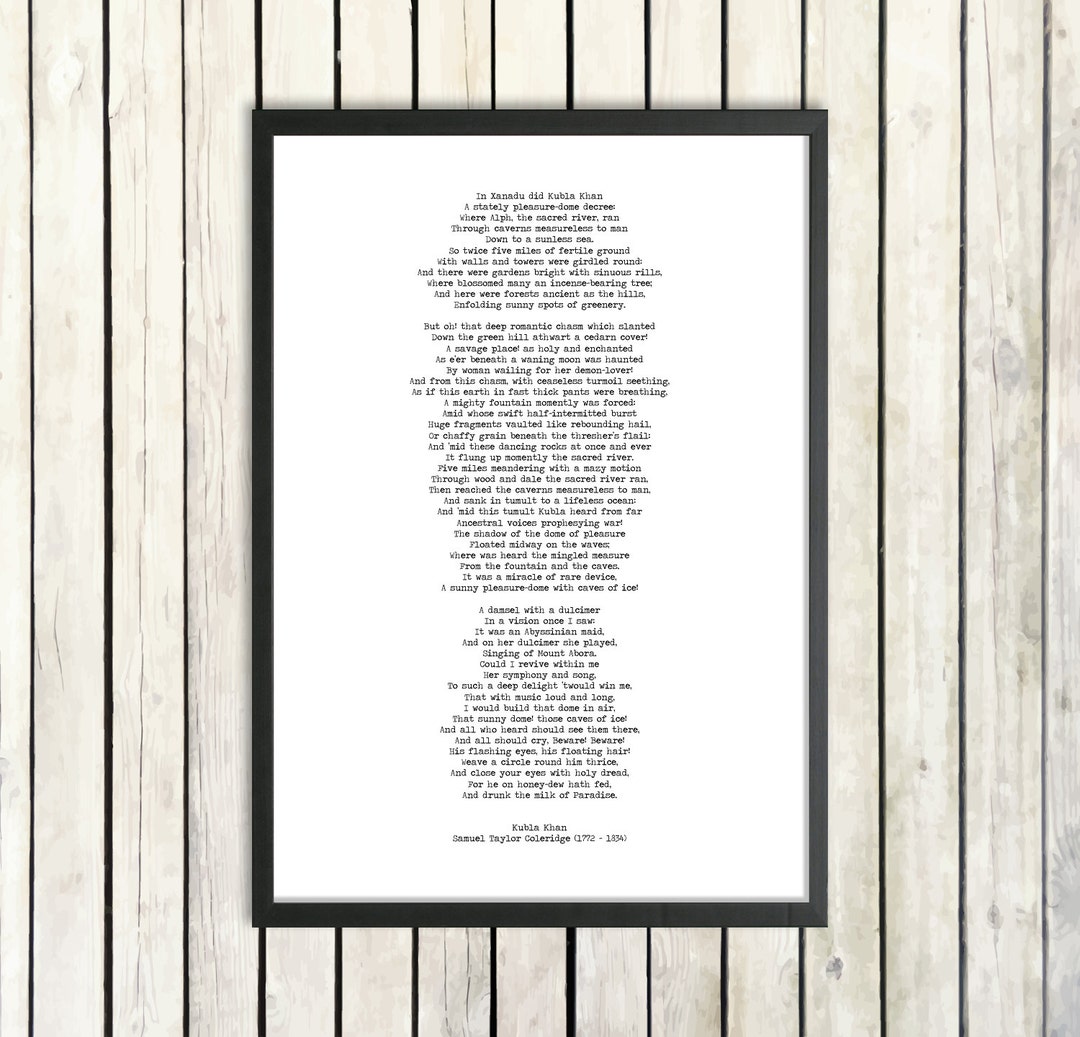 Samuel Taylor Coleridge Instant Printable Poem 'kubla Khan' Instant ...