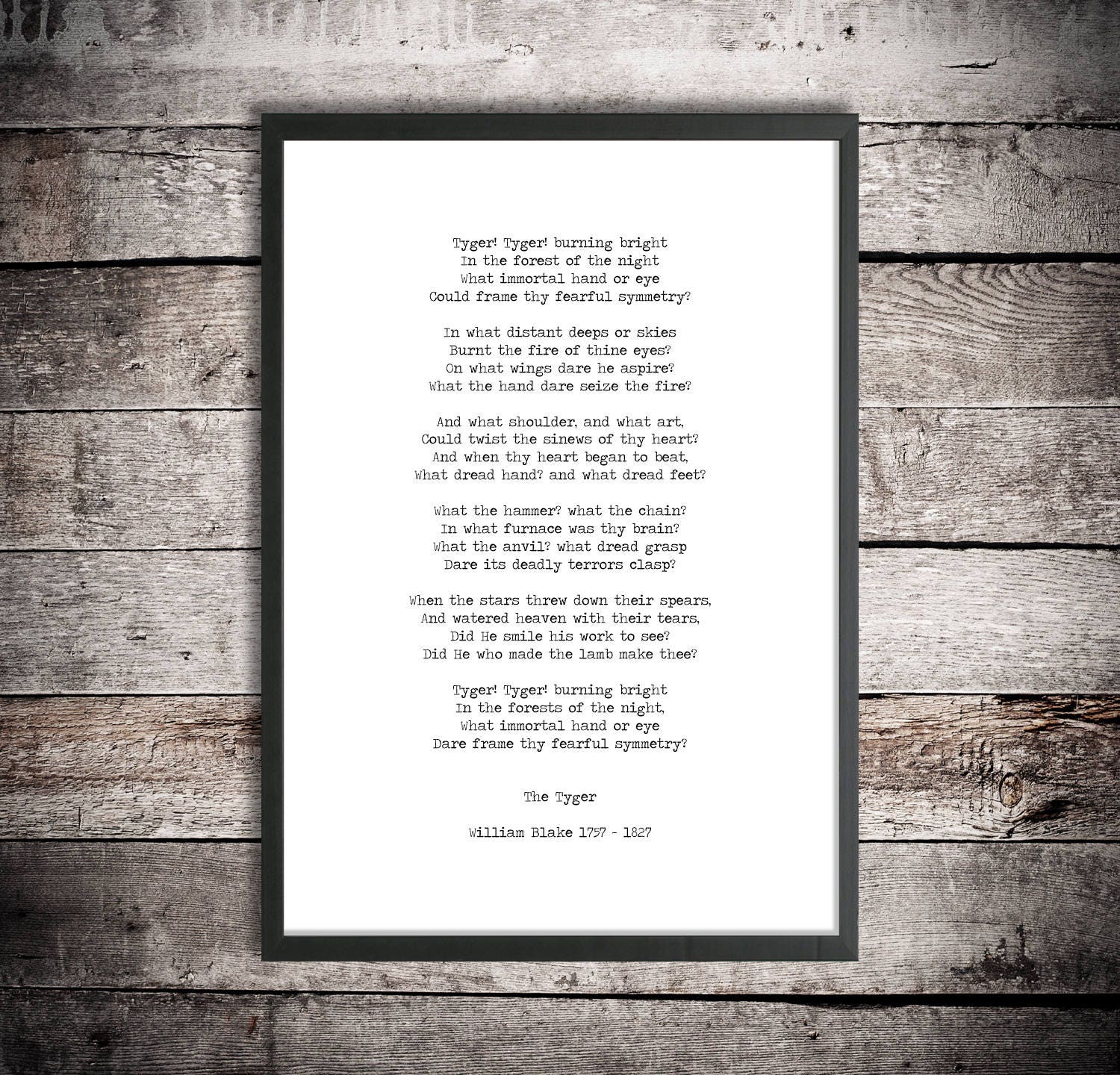 William Blake Hand Typed Printable Poetry 'tyger, Tyger' Instant ...