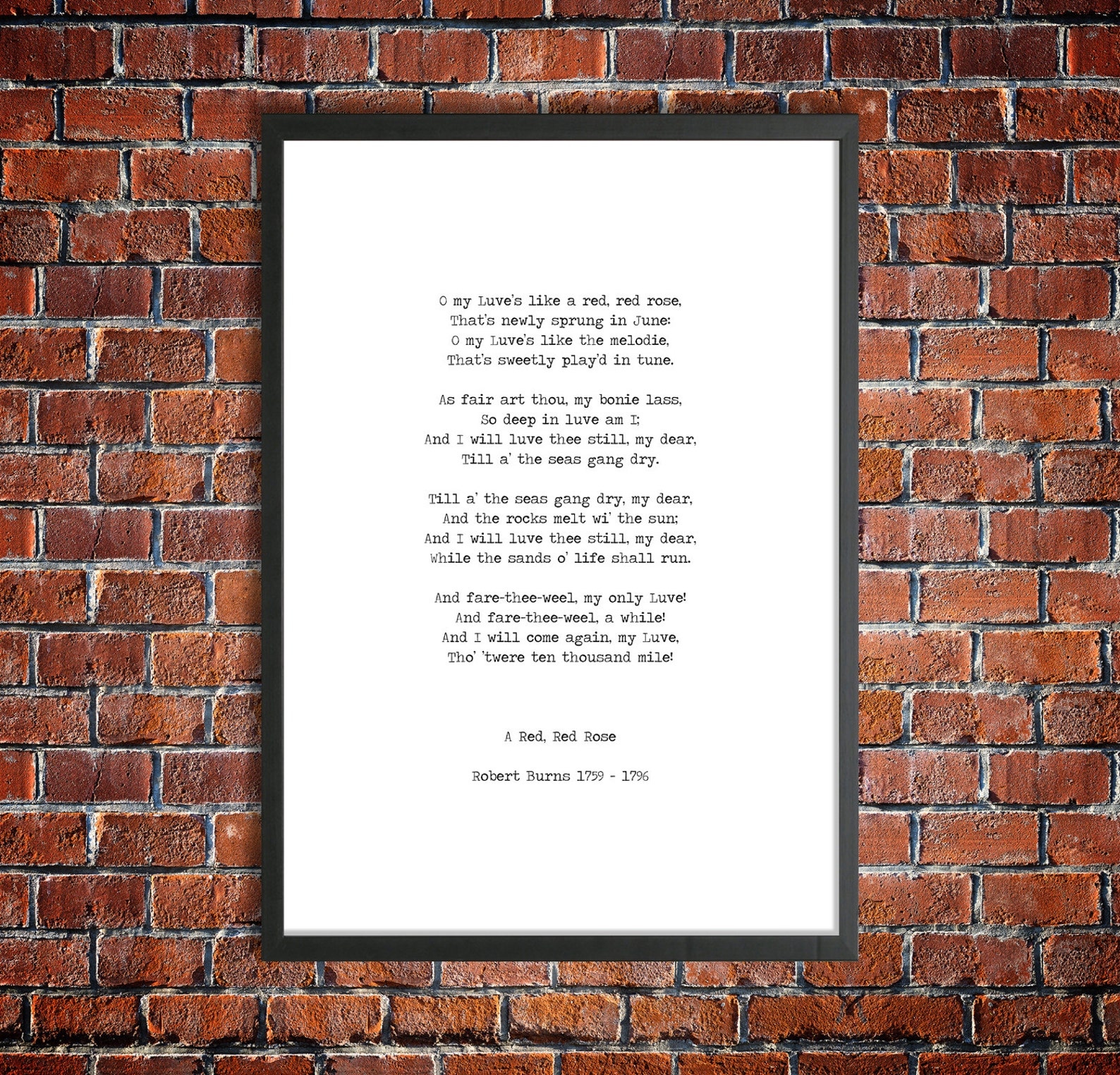 Robert Burns Printable Love Poem 'A Red, Red Rose' Romantic Poetry ...