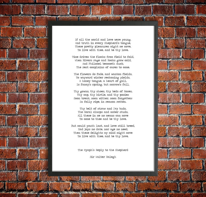 Walter Ralegh Printable Love Poem 'the Nymphs Reply' Download Poetry ...
