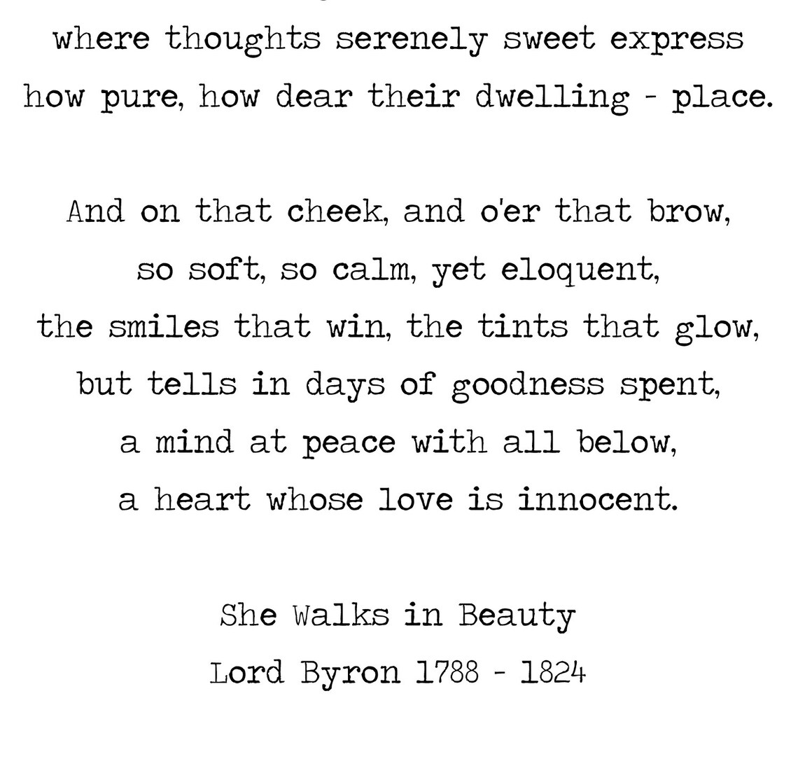 Lord Byron Poetry Poster 'she Walks in Beauty' Instant - Etsy UK