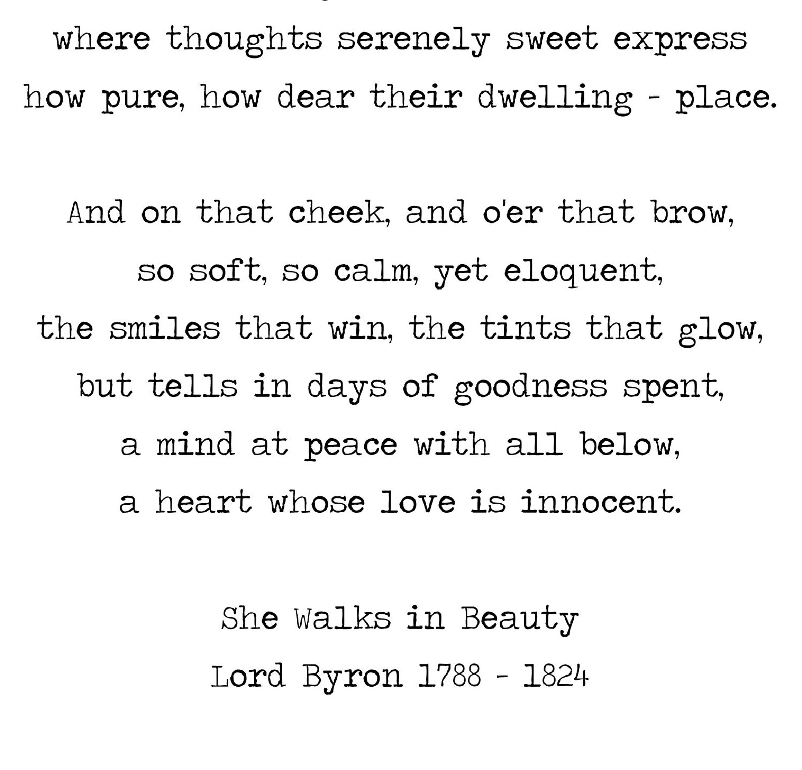 Lord Byron Poetry Poster 'she Walks in Beauty' Instant Download ...