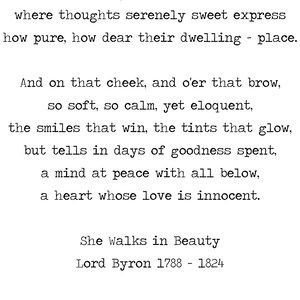Lord Byron Poetry Poster 'she Walks in Beauty' Instant Download ...
