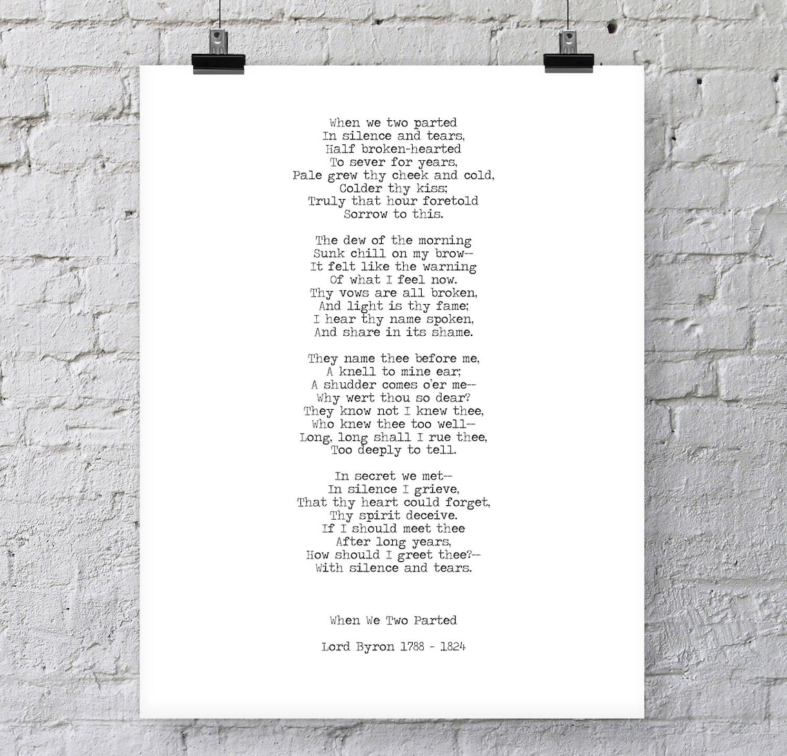 Lord Byron Printable Poem 'When We Two Parted' Instant | Etsy