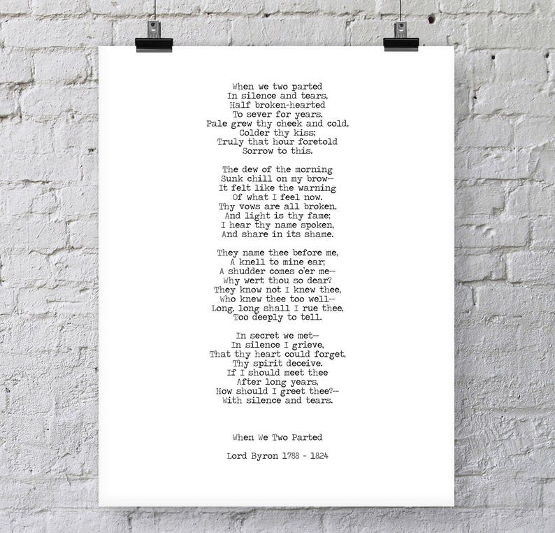 Lord Byron Printable Poem 'when We Two Parted' Instant Download Love ...