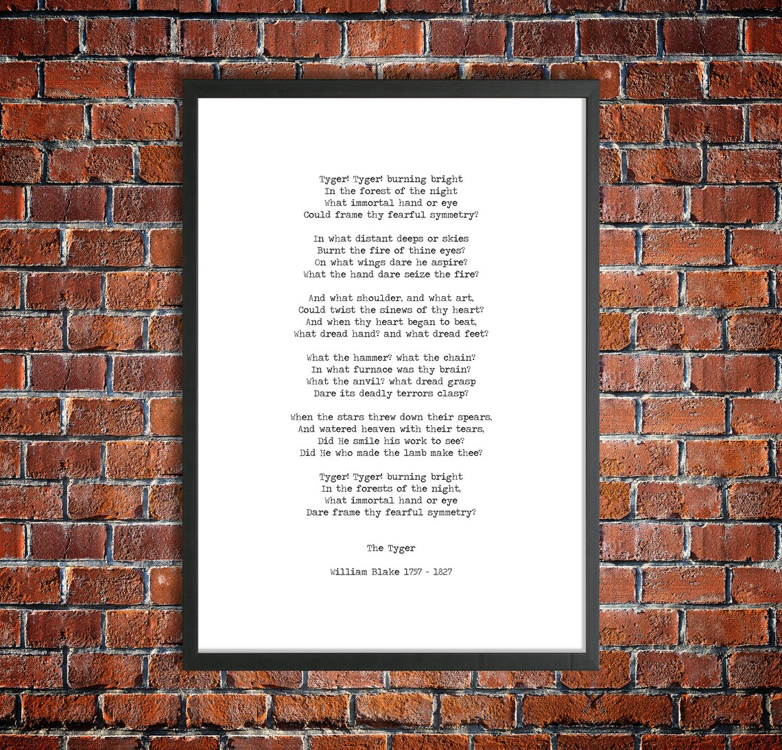 William Blake Hand Typed Printable Poetry 'tyger, Tyger' Instant ...